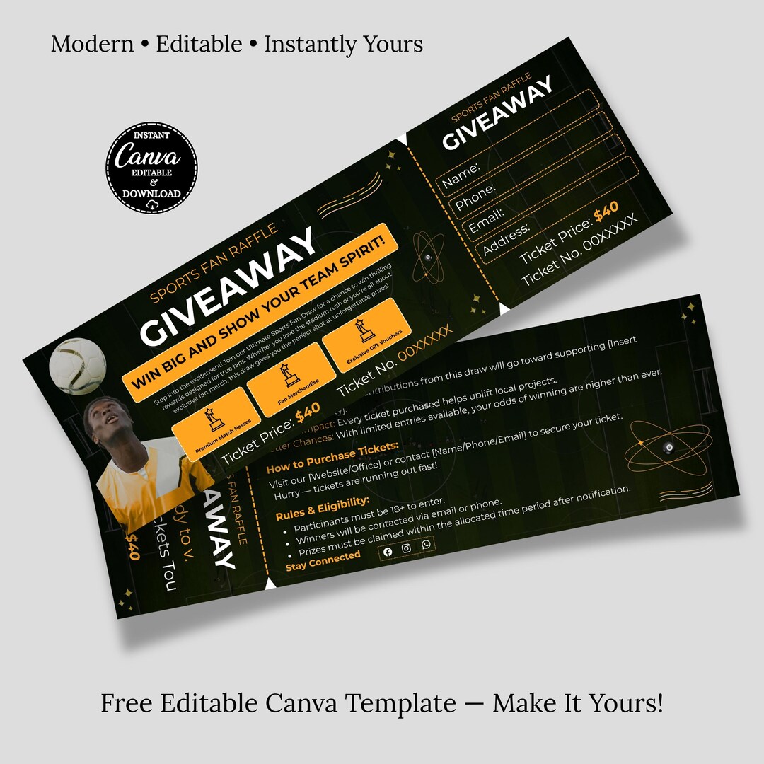 Editable Raffle Event Ticket Template Canva, DIY Fundraiser Tickets ...