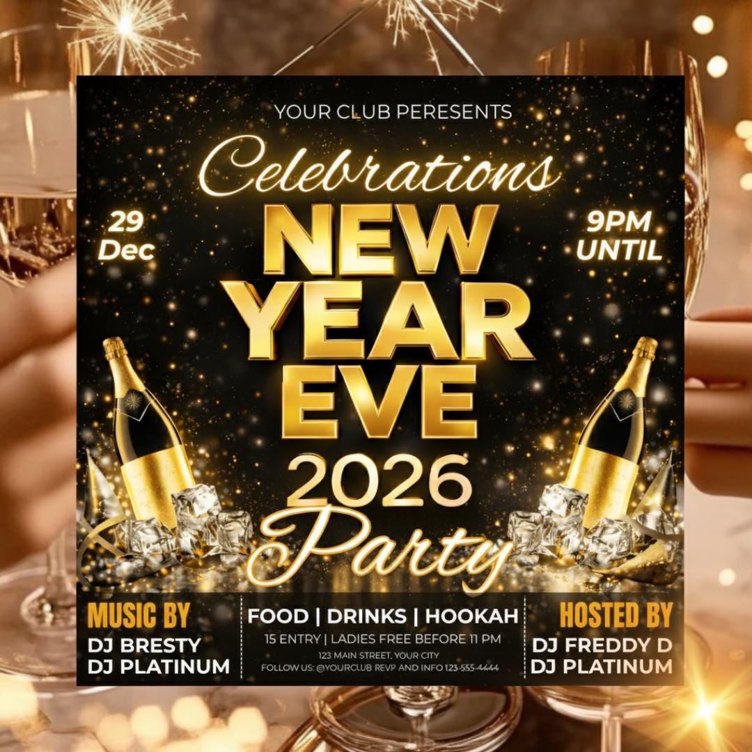 New Year Party Flyer 2026 Canva Template, Countdown Night Event Flyer ...
