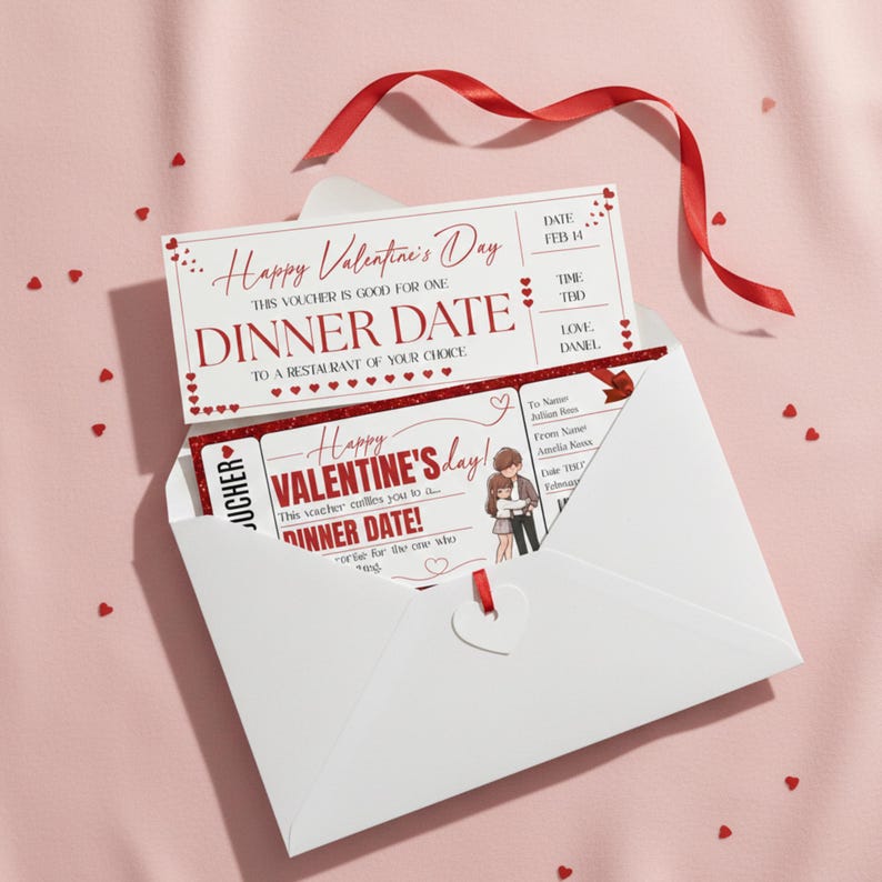 Editable Valentines Dinner Date Voucher Canva Template Bundle Printable ...