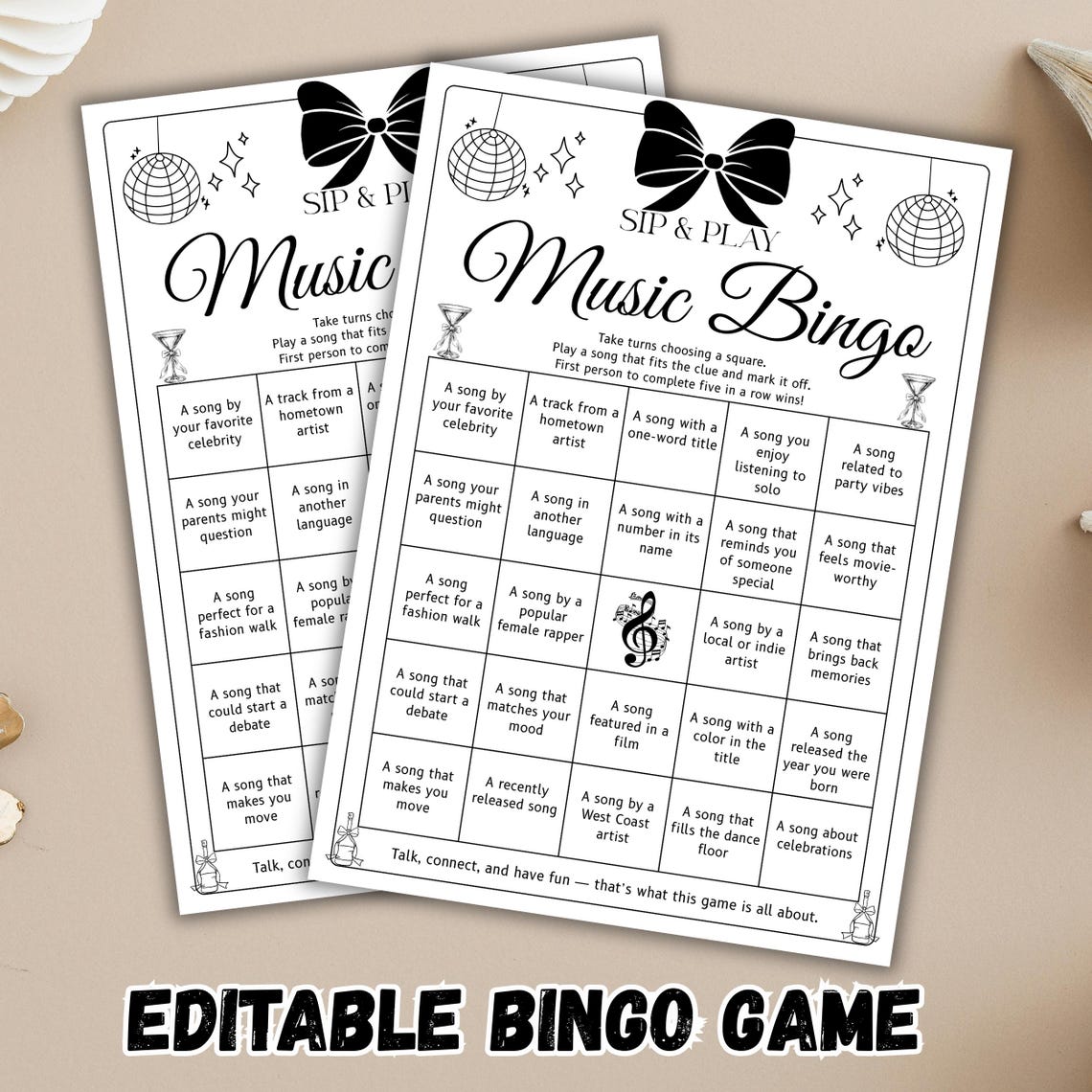 Music Bingo Game Printable, Sip and Play Party Game, Girls Night Music ...