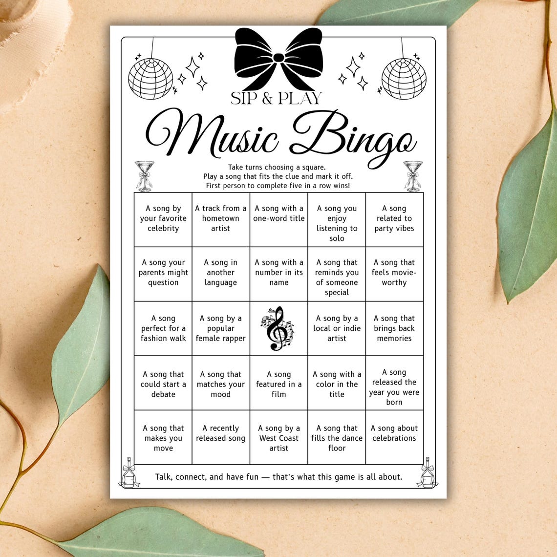 Music Bingo Game Printable, Sip and Play Party Game, Girls Night Music ...