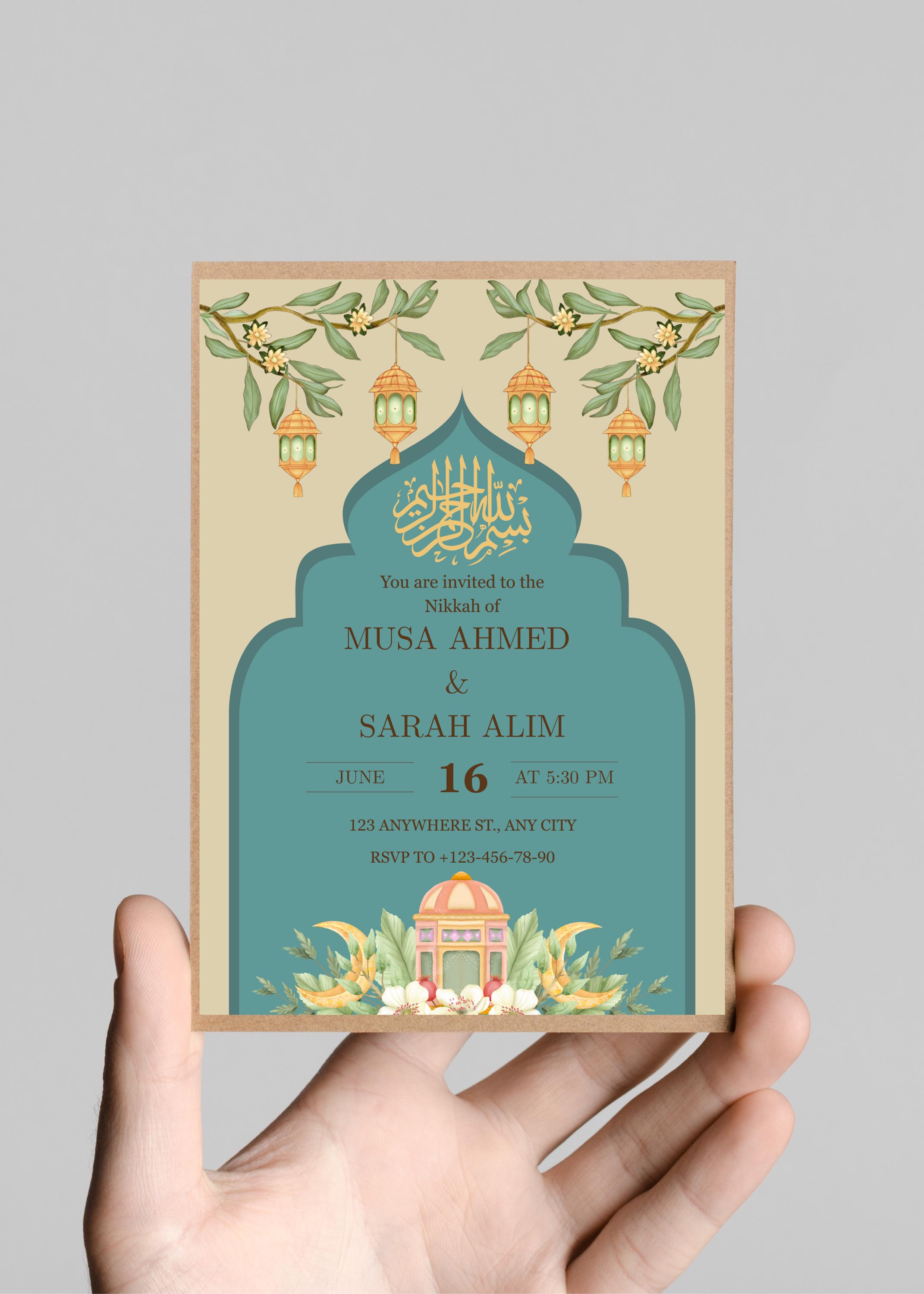 Editable Nikkah Invitation, Islamic Floral Mosque Arch Design ...