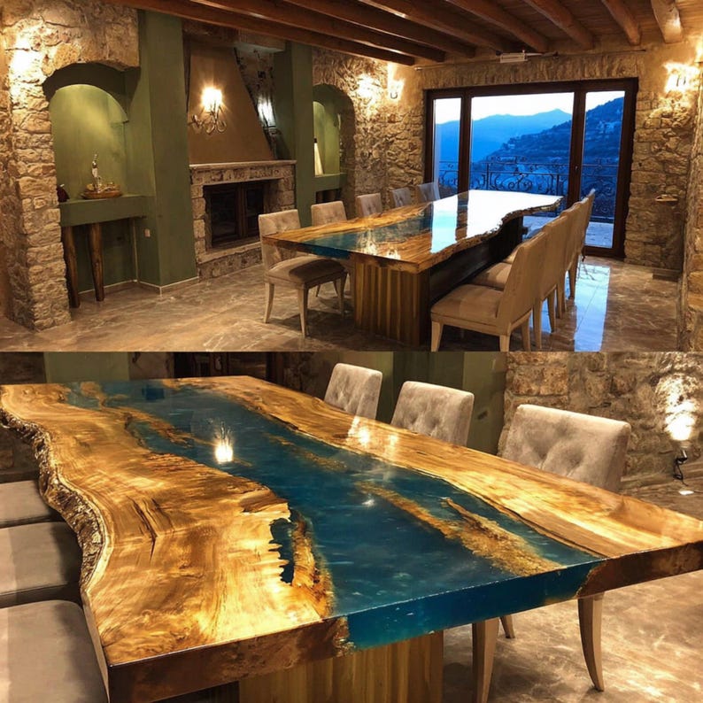 Luxury Live Edge Walnut Dining Table - Handmade Solid Wood - Custom Modern Rustic Style - Wooden ...