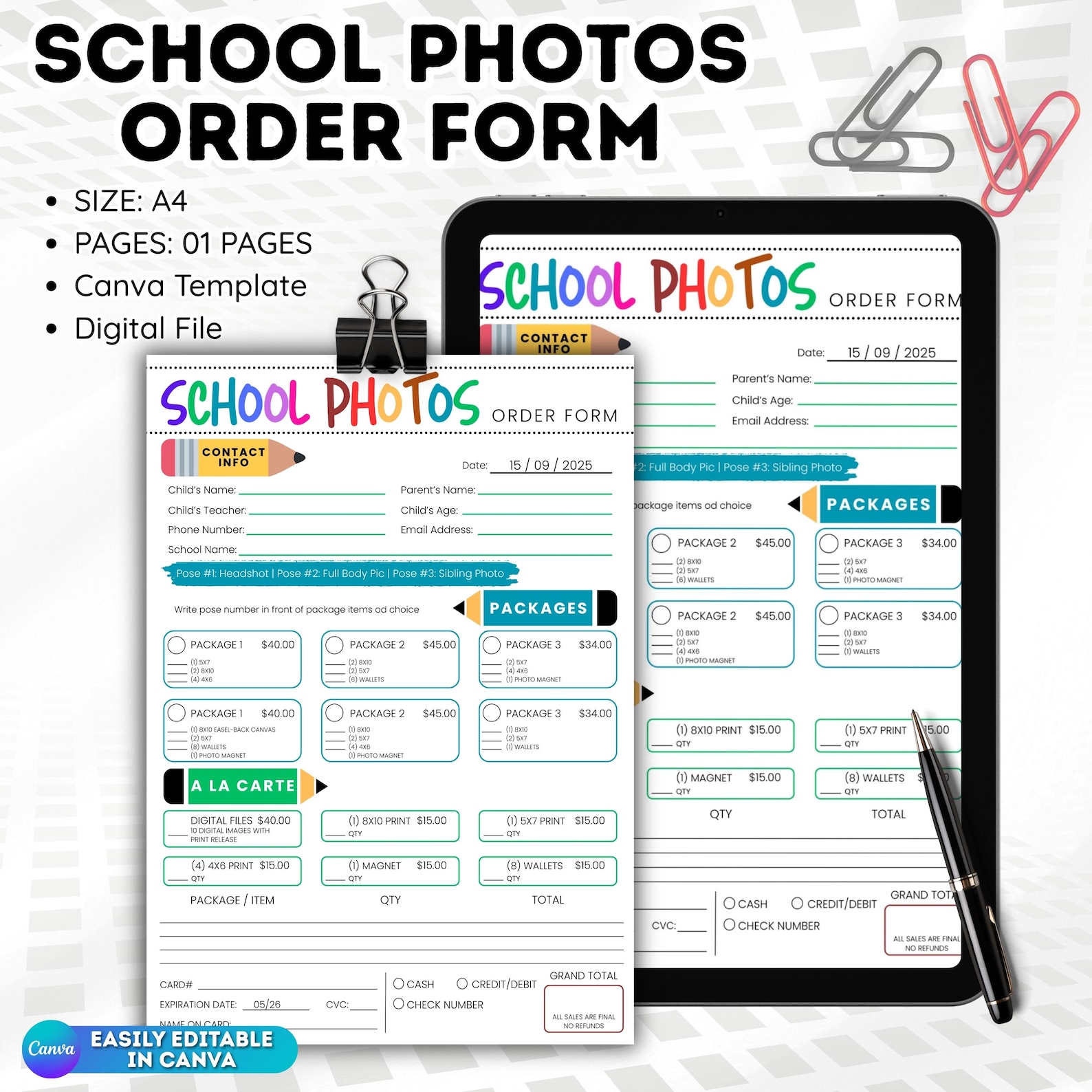School Photography Order Form Template, Preschool Photos Invoice ...