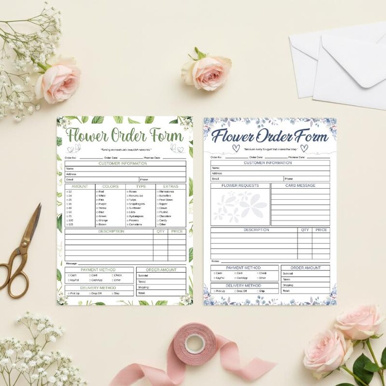 Flower Order Form Canva Template, Florist Order Sheet Printable ...