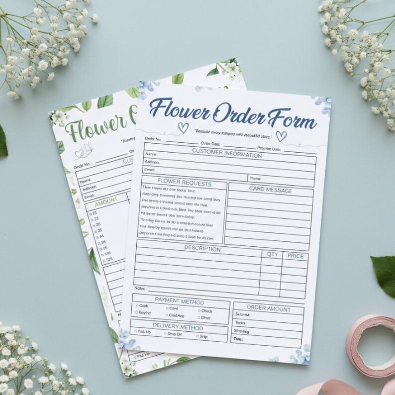 Flower Order Form Canva Template, Florist Order Sheet Printable ...