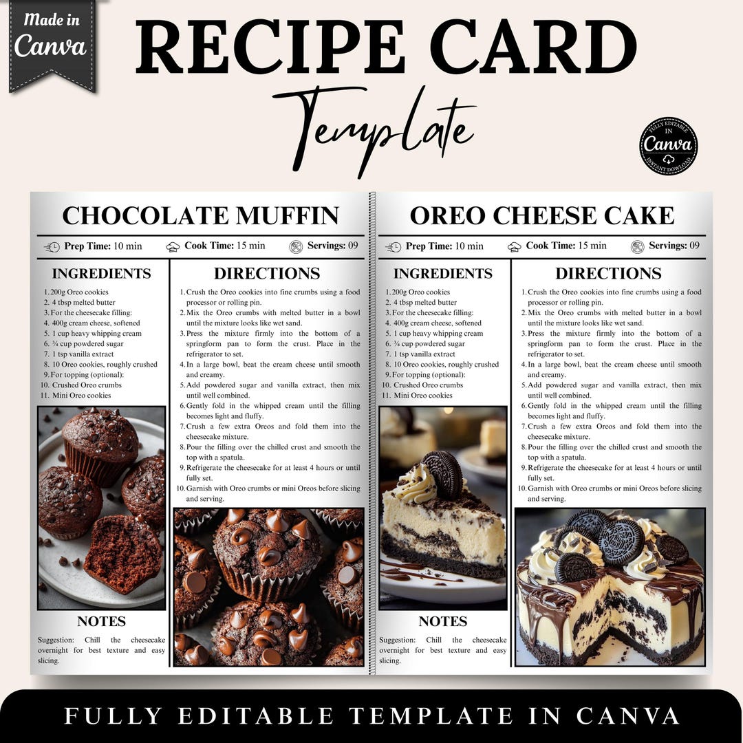 Printable Recipe Page, Fillable Blank Recipe Form, Stylish Recipe Page ...