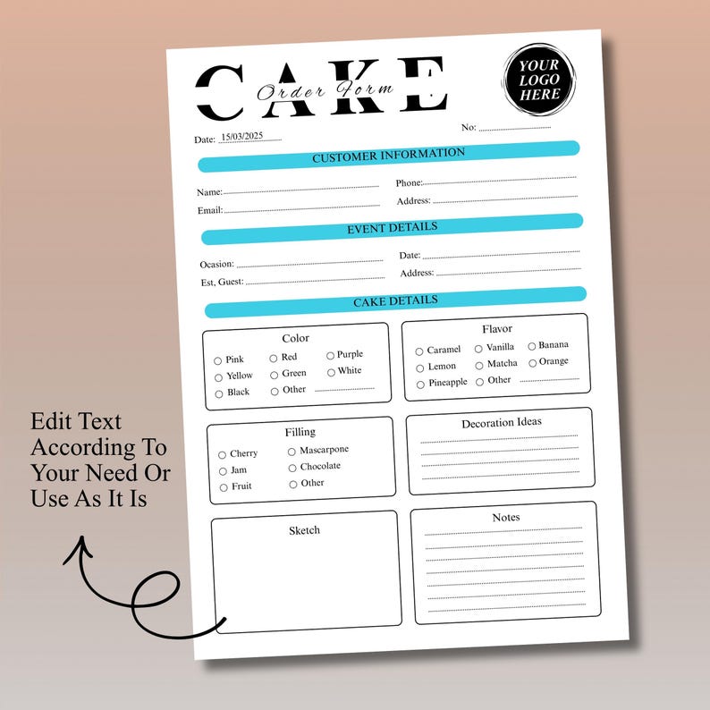 Editable Cake Order Form Canva Template, Bakery Order Sheet, Custom ...
