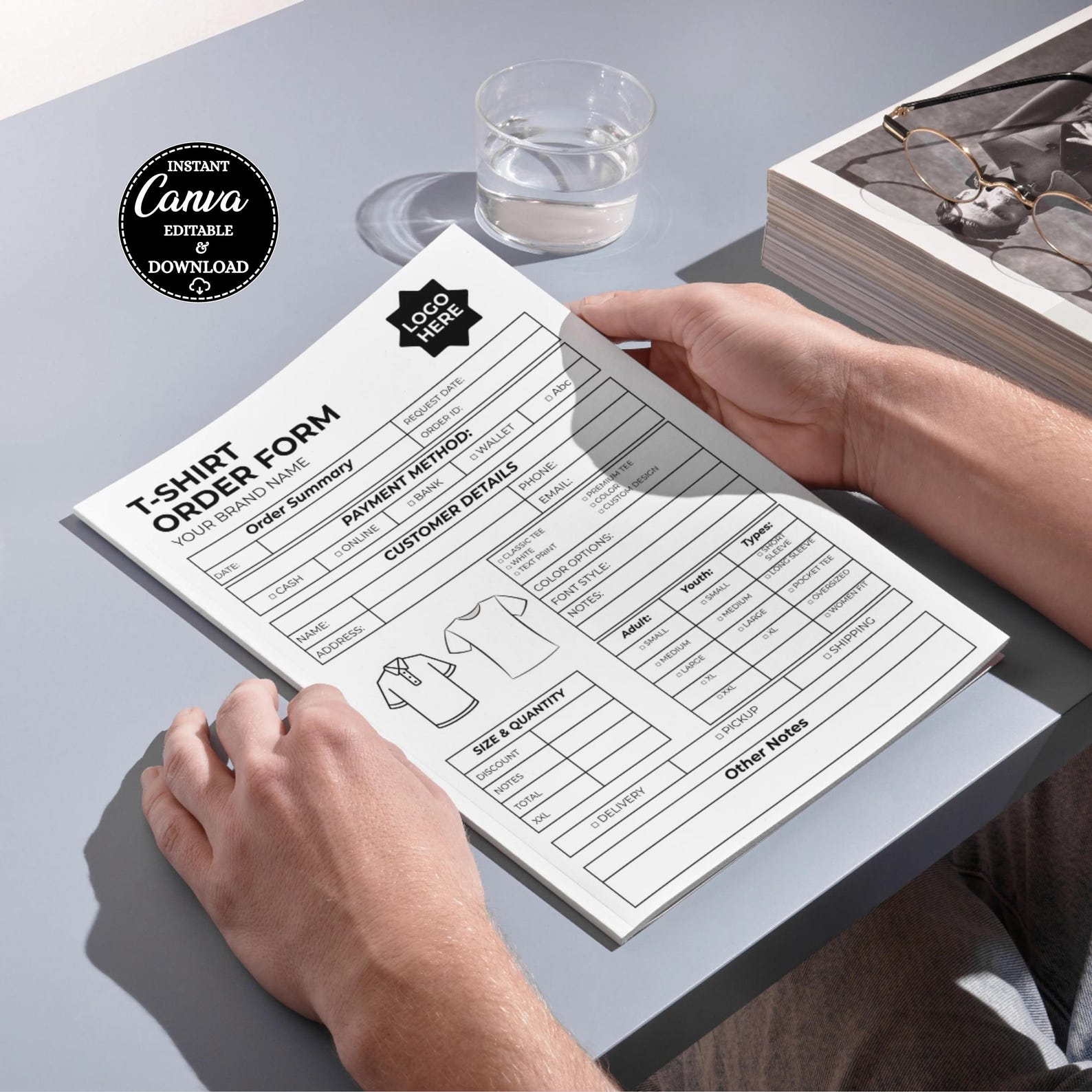 Customizable T-shirt Order Form Template, Editable Printable PDF for ...