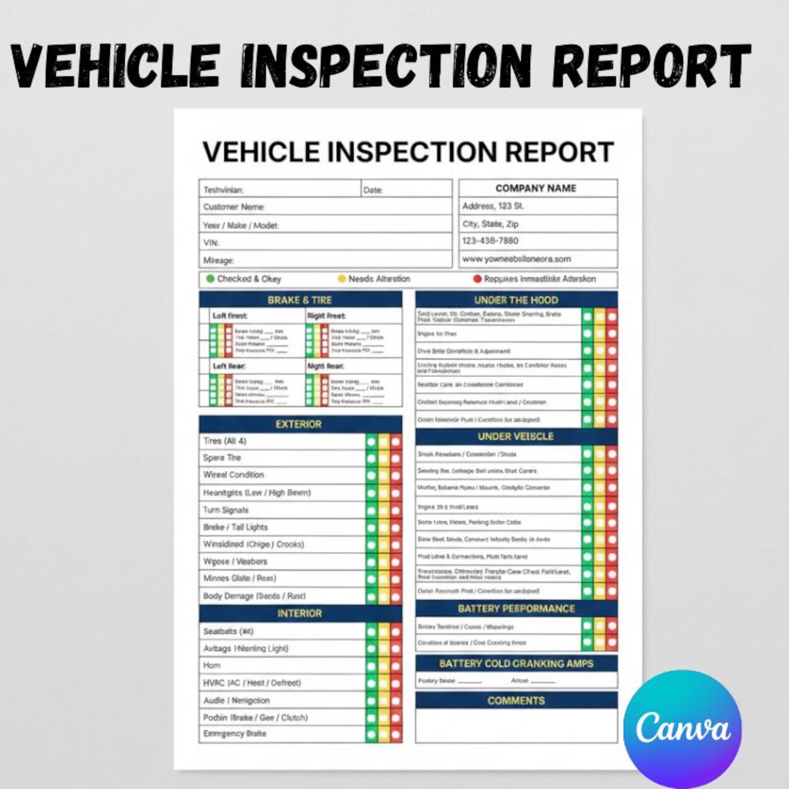 Editable Vehicle Inspection Report PDF for Auto Repair | Printable Car ...