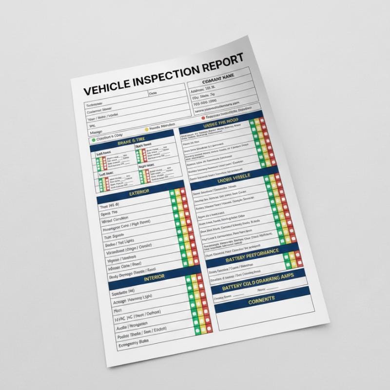 Editable Vehicle Inspection Report PDF for Auto Repair | Printable Car ...