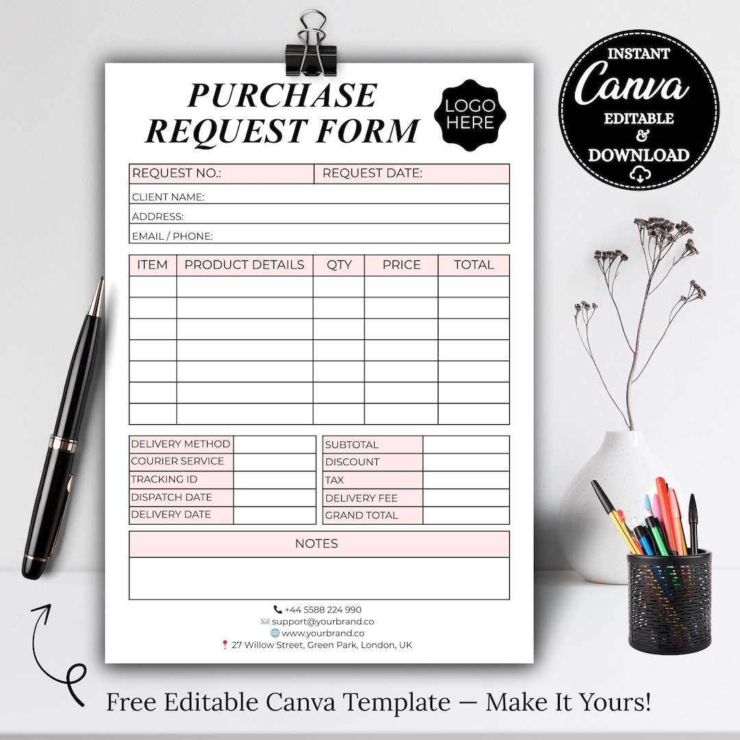 Custom Purchase Order Form Template - Fillable PDF for Etsy Shops ...