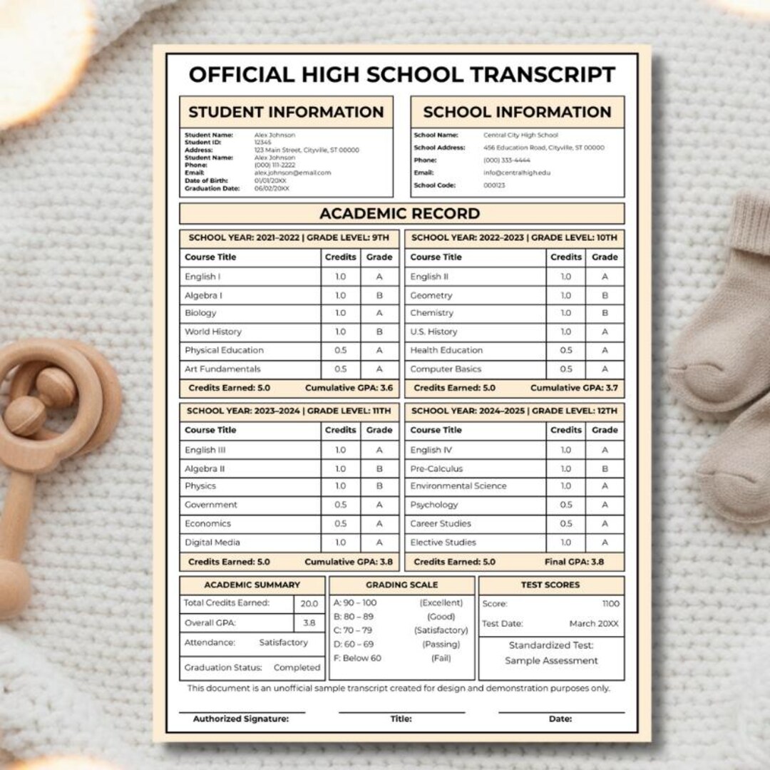 Editable High School Transcript Template, Homeschool Academic Record ...