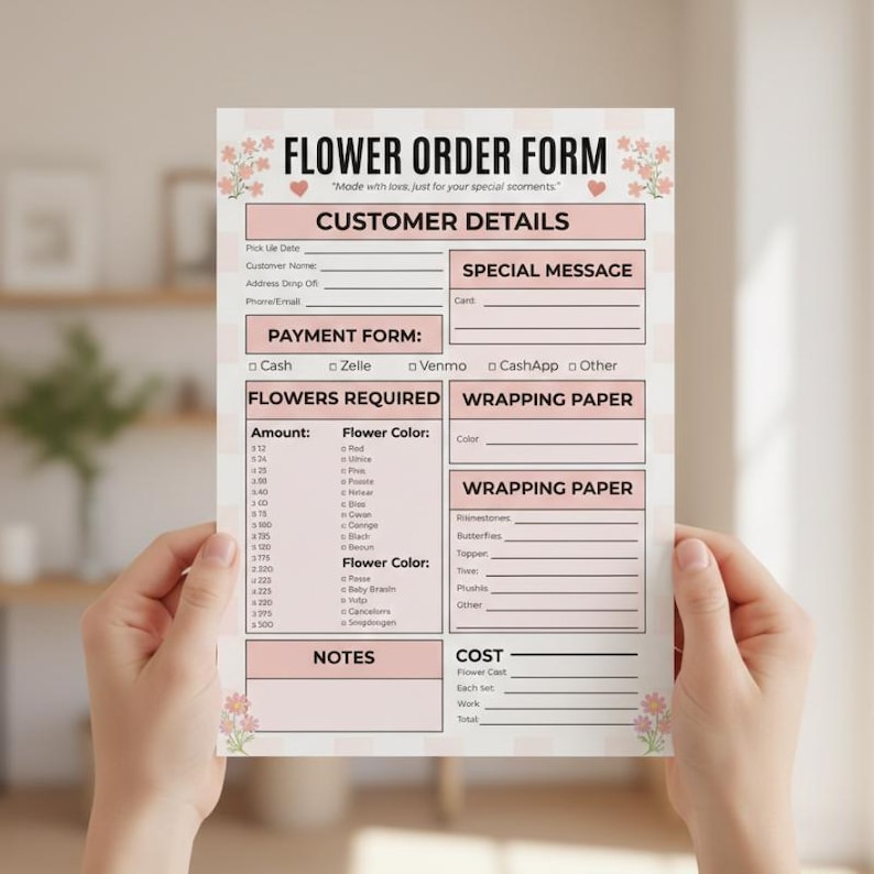 Editable Canva Flower Order Form Template, Florist Order Sheet, Bouquet ...