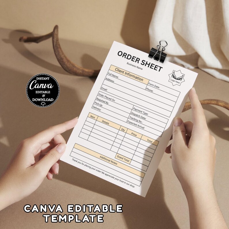 Editable Order Form Template for Small Business: Printable Order Sheet ...