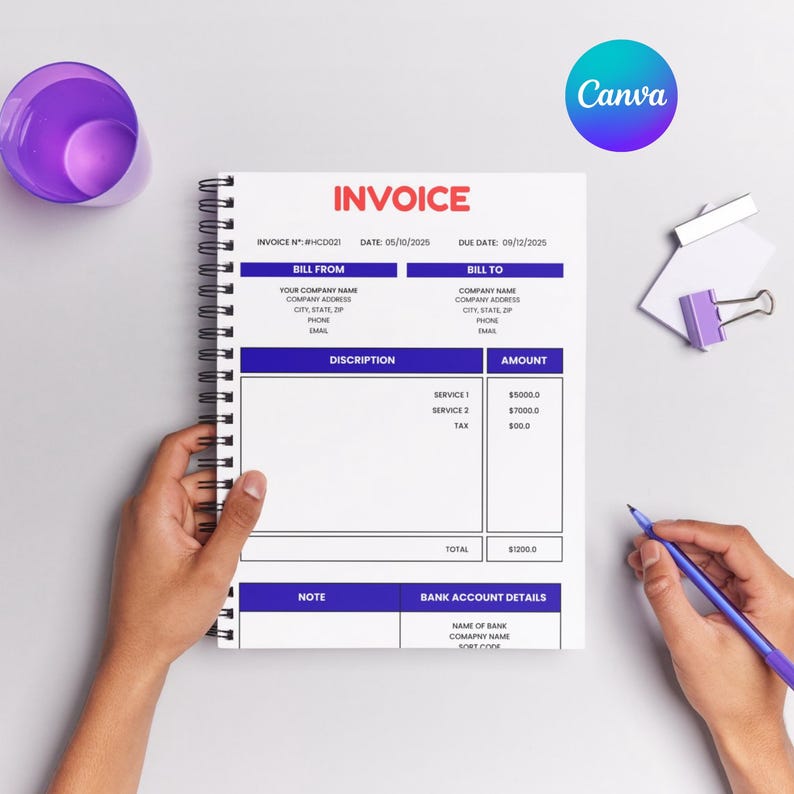 Editable Business Invoice Template: Printable Canva Design (digital ...