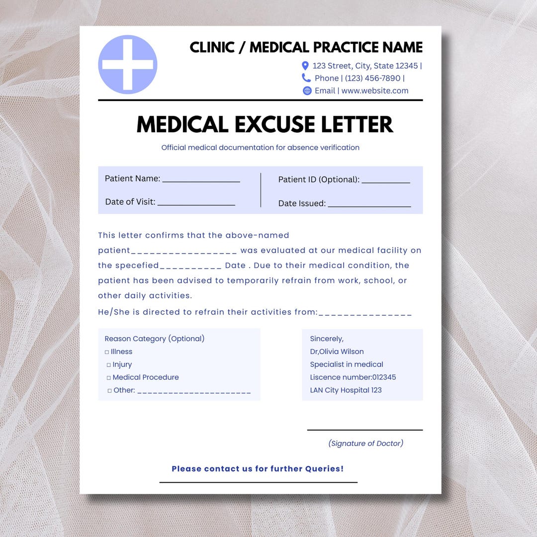 Editable Doctor Note for Work Canva, Medical Excuse Letter Template ...