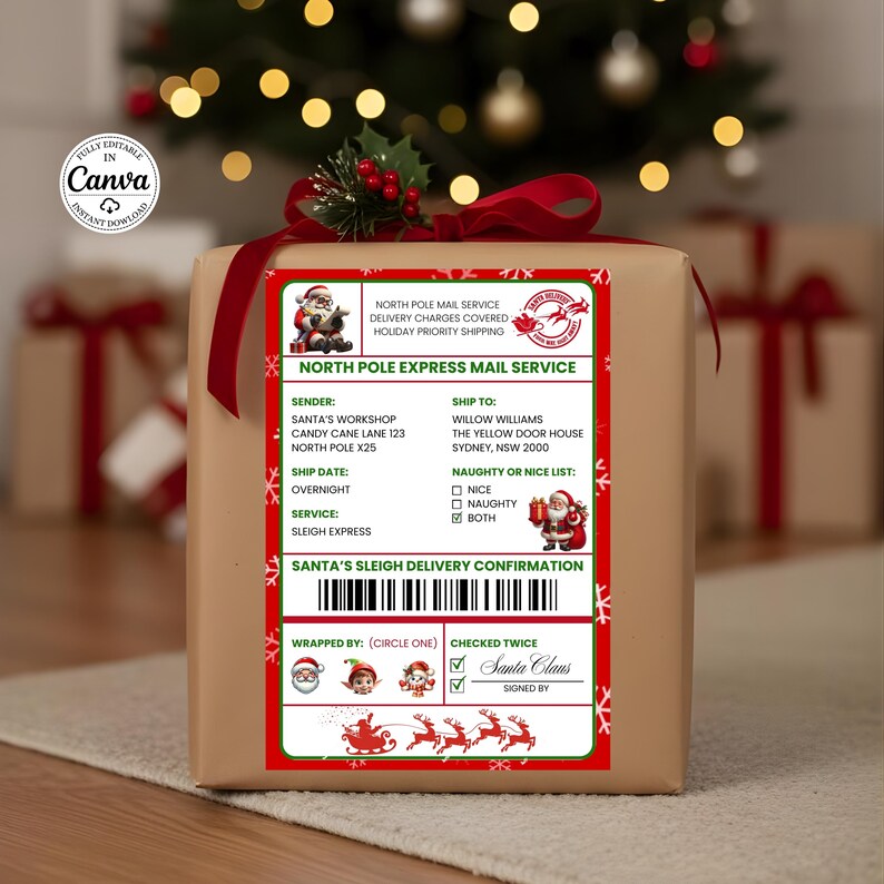 Santa Shipping Label Template, Editable Elf Mail Tags, North Pole ...