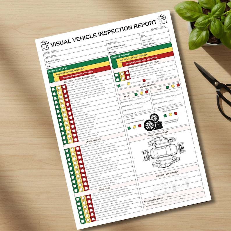Vehicle Inspection Form Template Editable, Mechanic Checklist PDF, Auto ...
