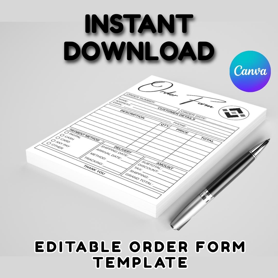 Editable Order Form Template, Printable Small Business Form, Custom ...