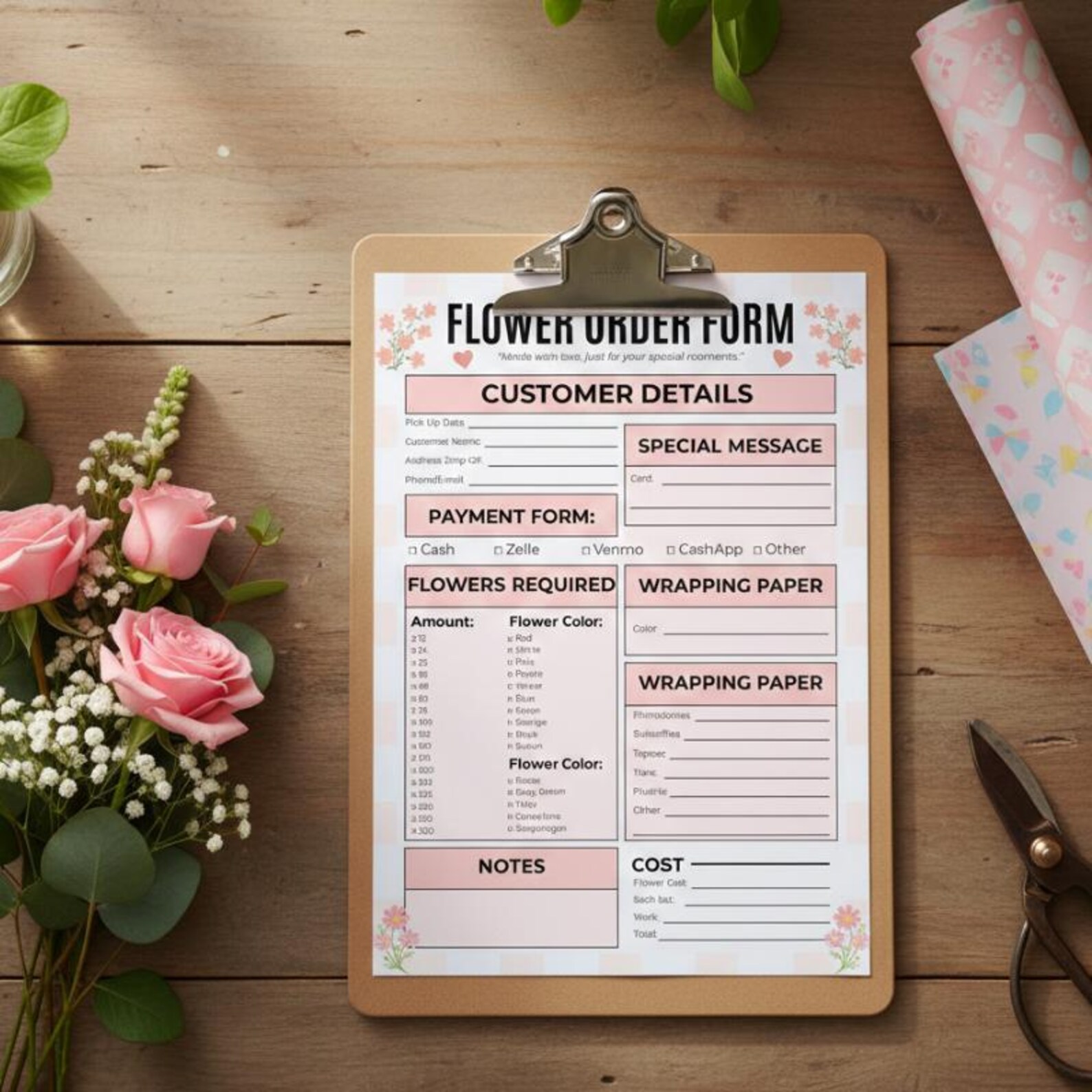 Editable Canva Flower Order Form Template, Florist Order Sheet, Bouquet ...