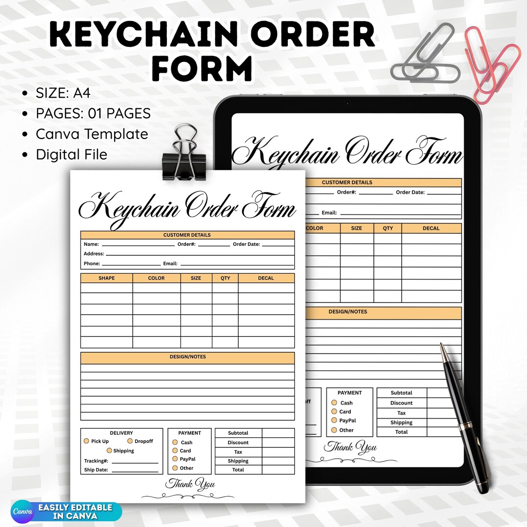 Editable Keychain Order Form Template, Printable Canva Small Business ...