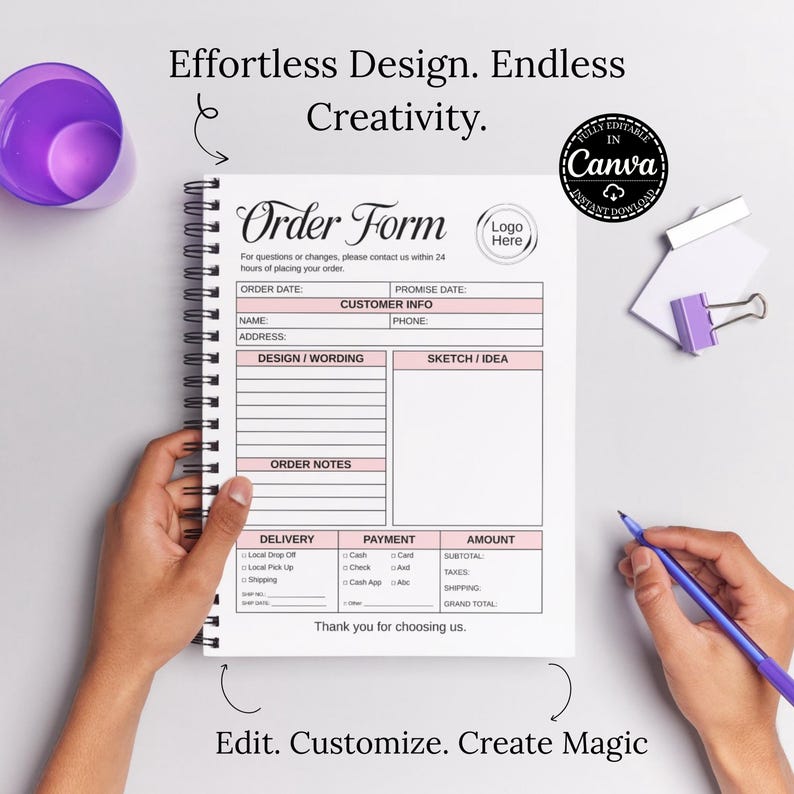 Editable Order Form Template for Small Business, Printable Custom Order ...