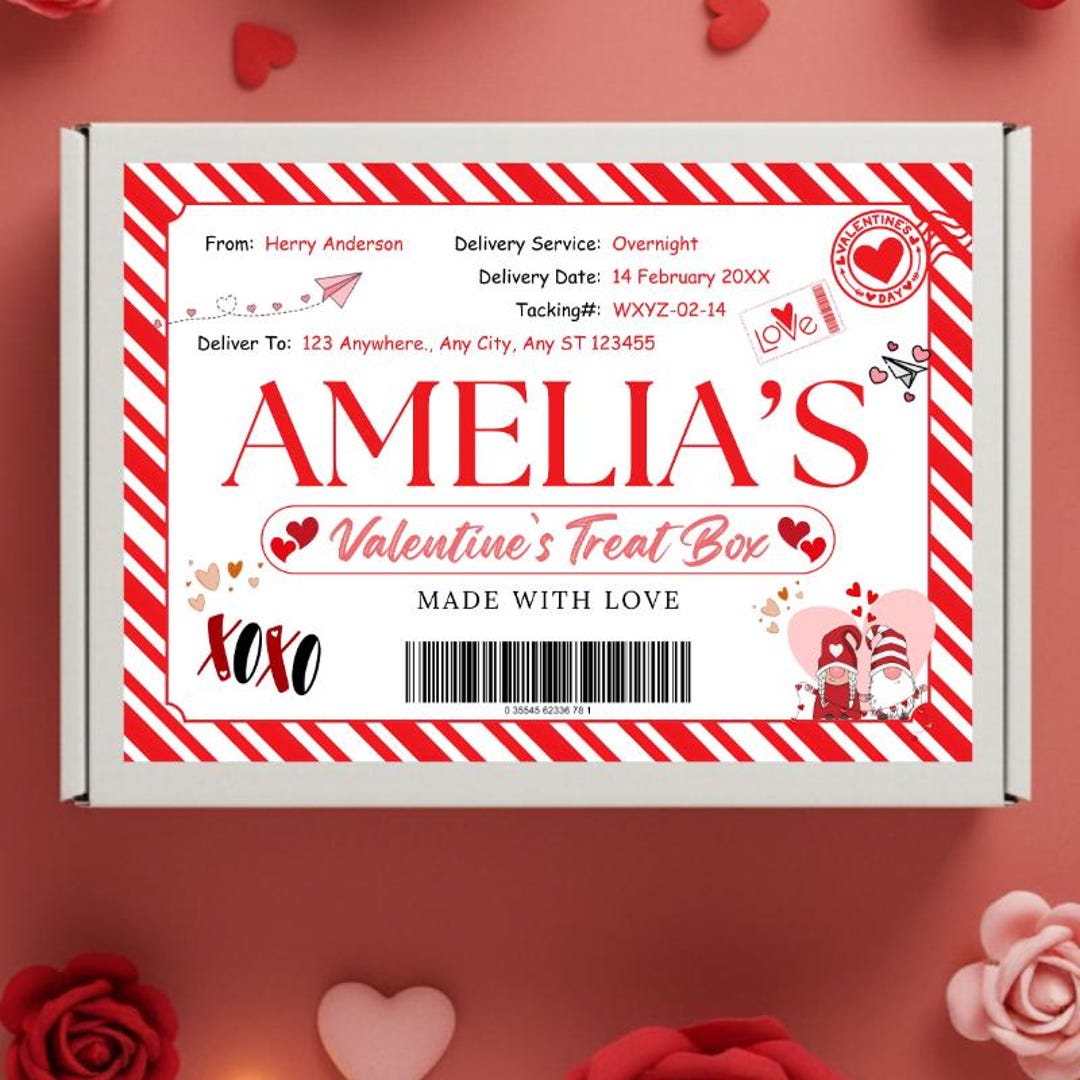 Editable Valentines Day Gift Box Label Canva,personalized Treat Box ...