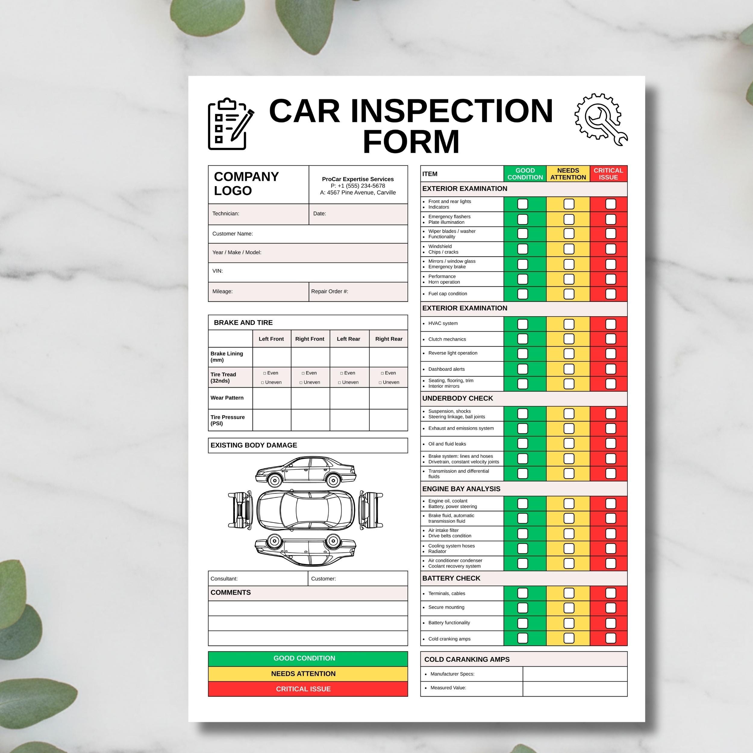 Vehicle Inspection Report PDF, Fillable Multi-point Checklist ...
