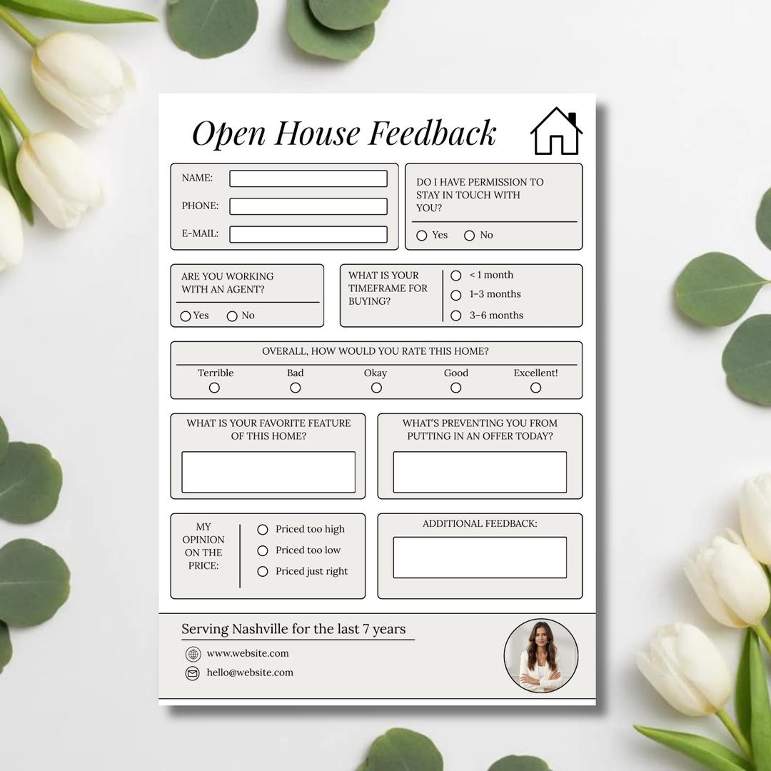 Open House Feedback Form Editable Canva Template Real Estate Open House ...