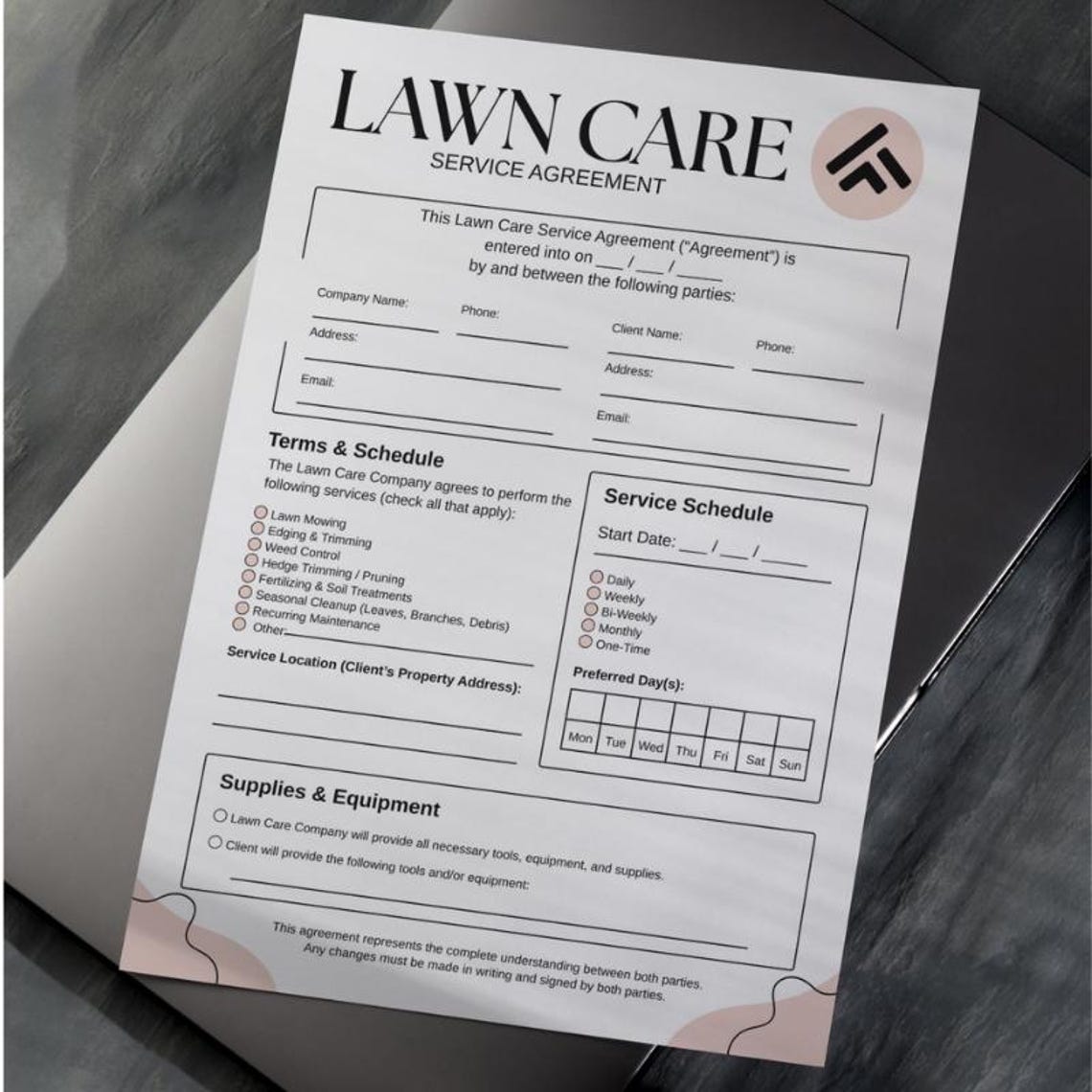 Editable Lawn Care Contract Template Canva, Landscaping Service ...