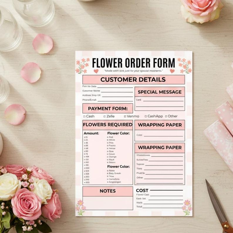 Editable Canva Flower Order Form Template, Florist Order Sheet, Bouquet ...