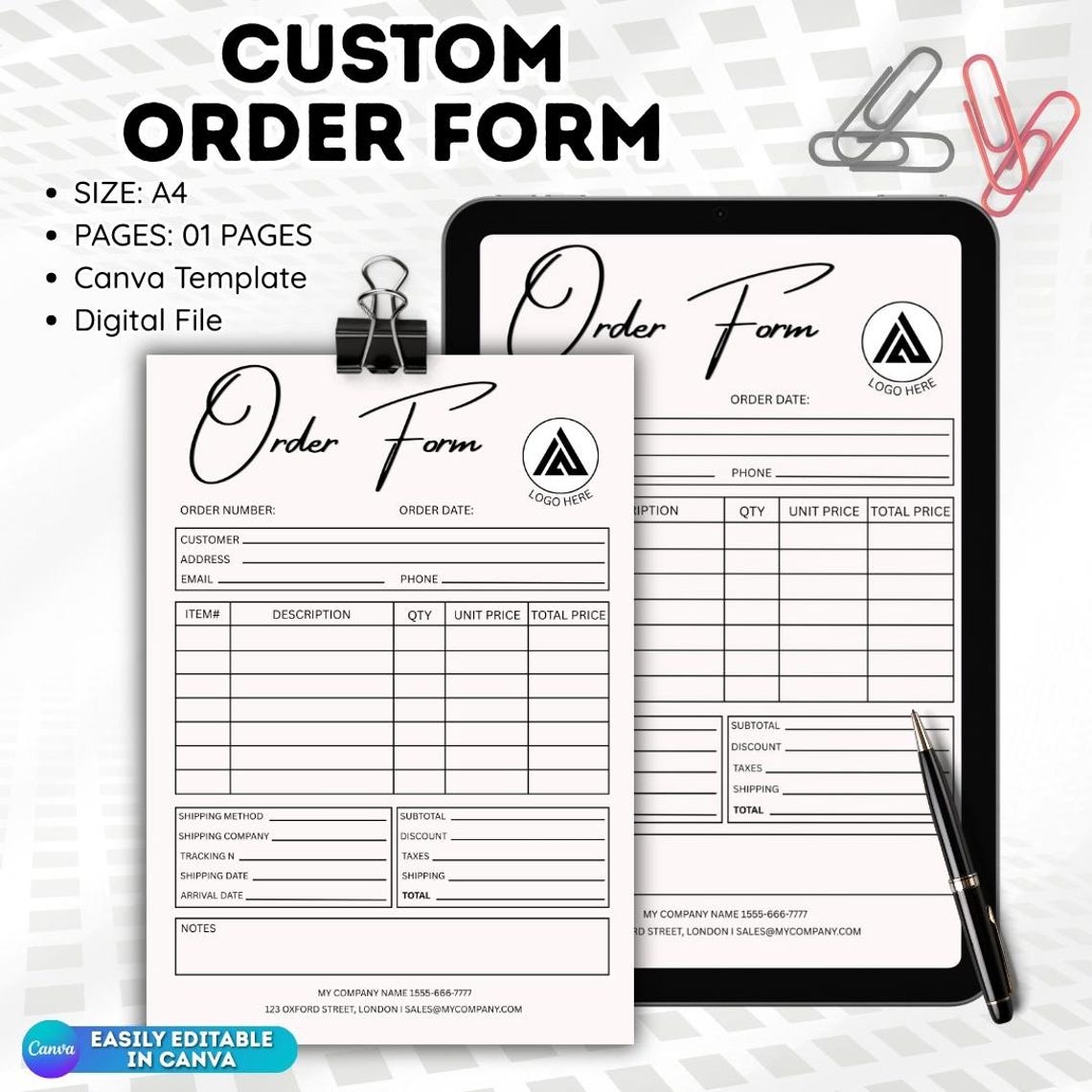Editable Order Form Template: Small Business Purchase Order (PDF) - Etsy