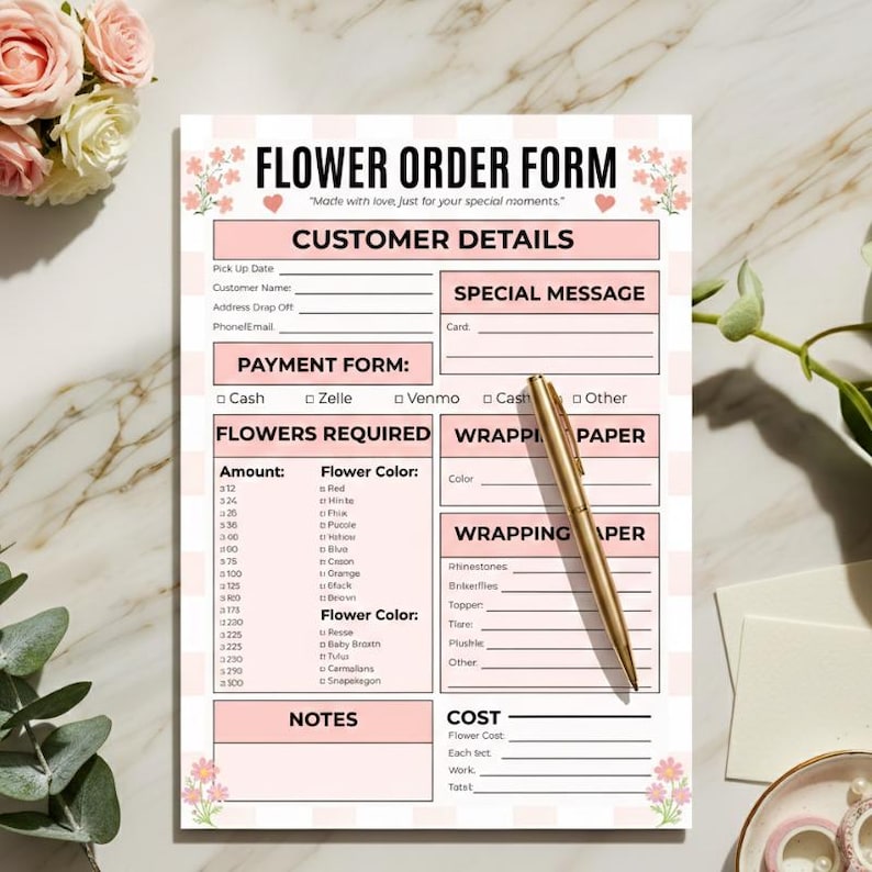 Editable Canva Flower Order Form Template, Florist Order Sheet, Bouquet ...