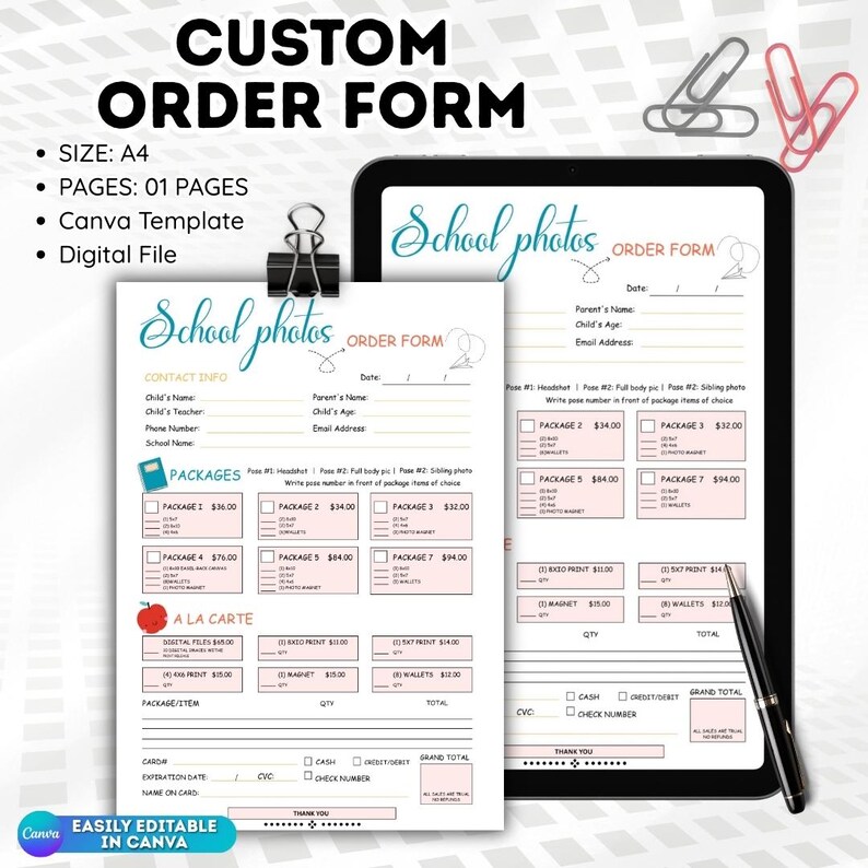 Editable School Photo Order Form Template: Photography Package (digital ...