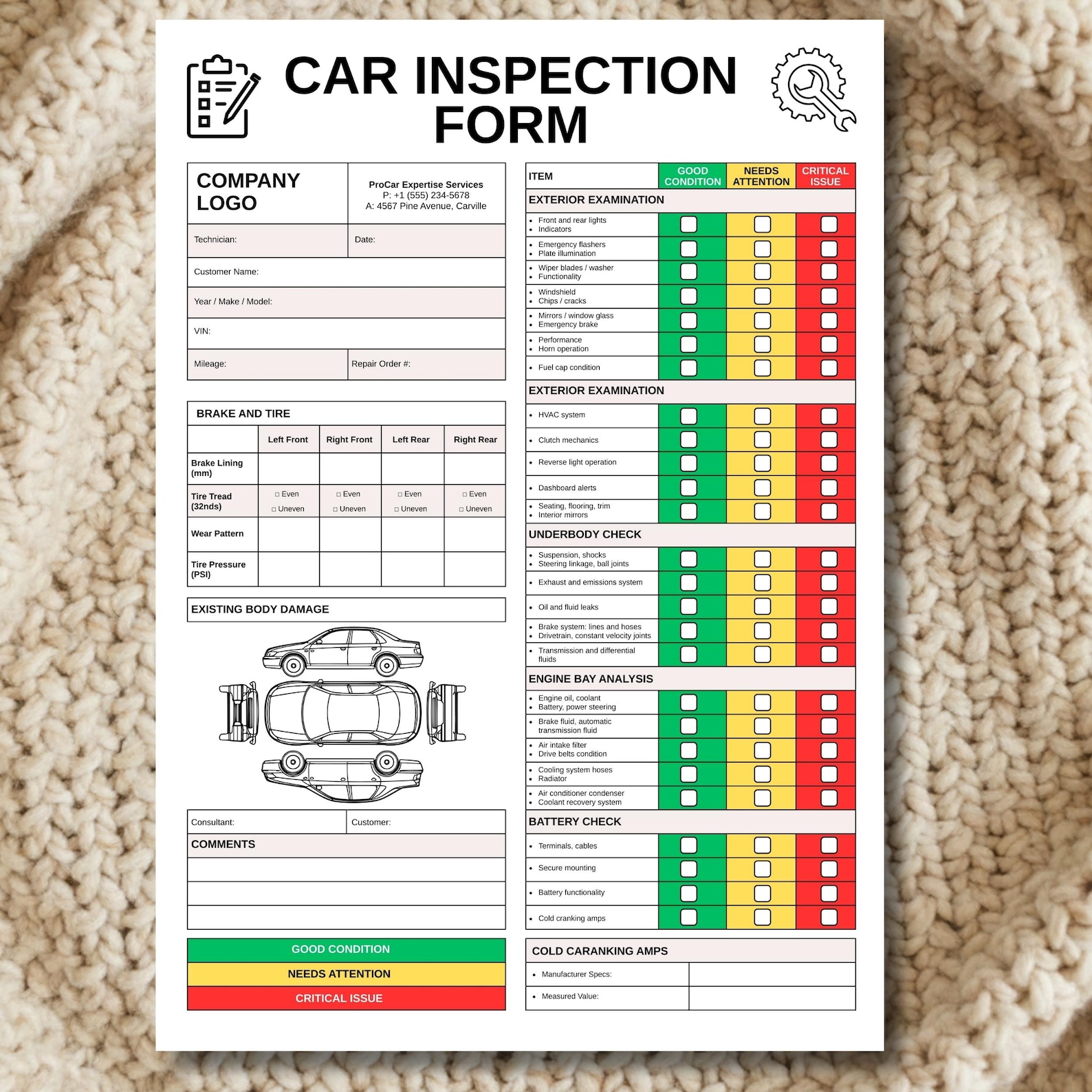 Vehicle Inspection Report PDF, Fillable Multi-point Checklist ...