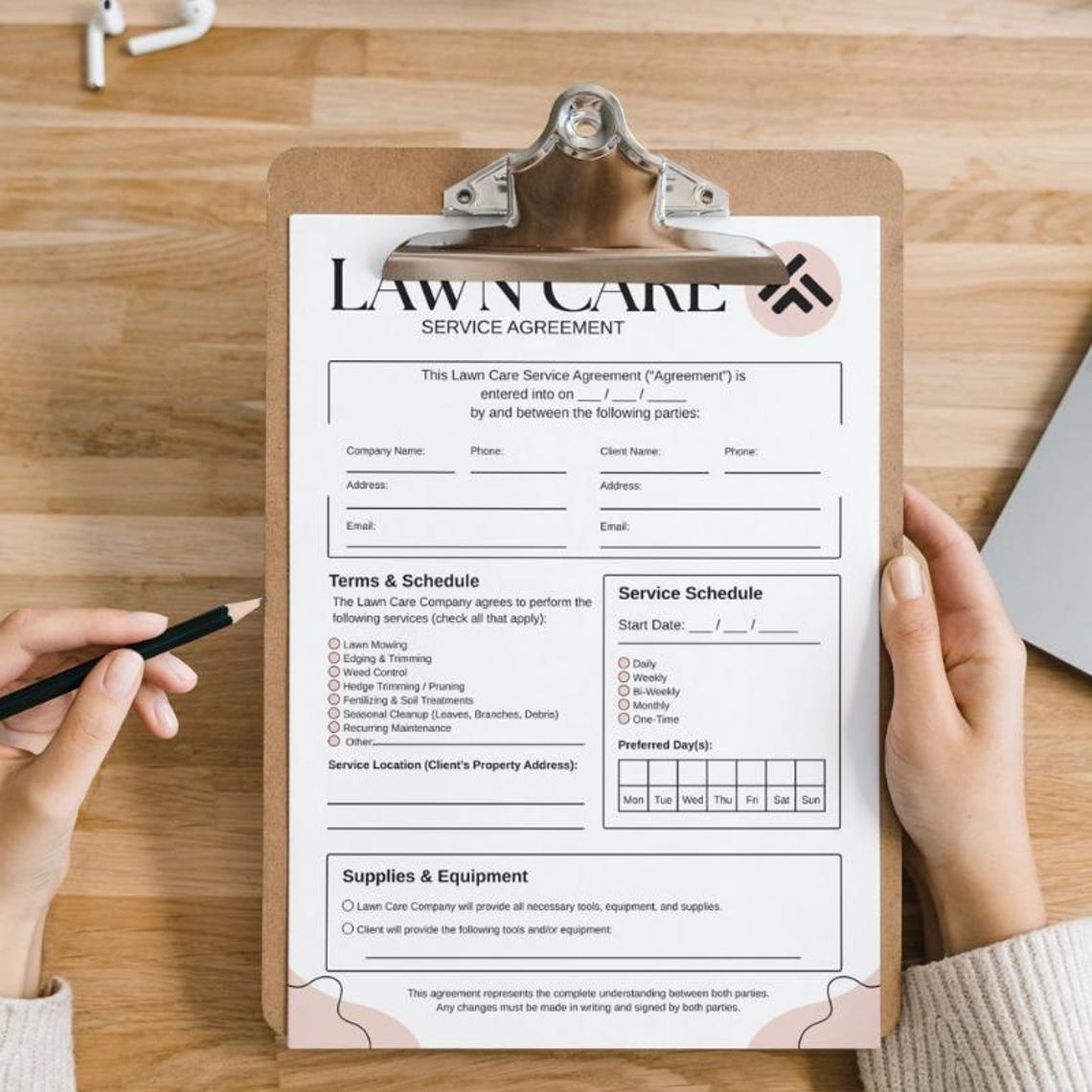 Editable Lawn Care Contract Template Canva, Landscaping Service ...