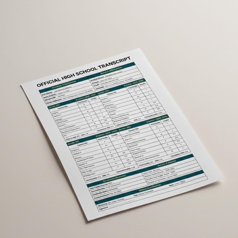 Official High School Transcript Template, Editable Student Grade ...