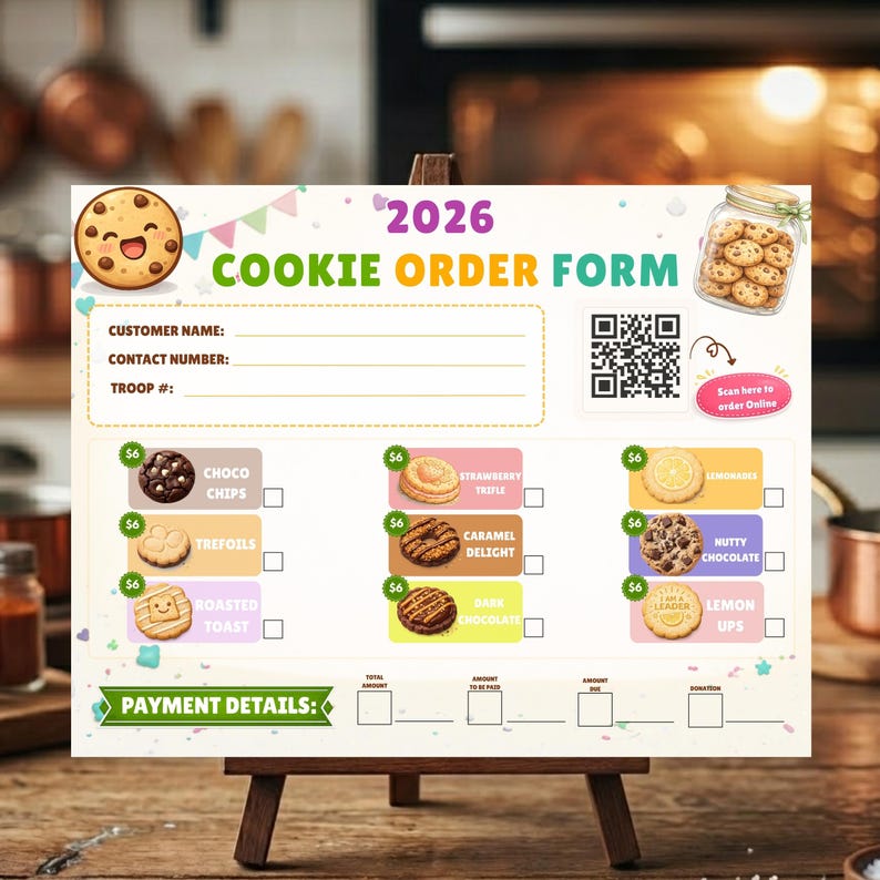 Editable Cookie Order Form Template Canva 2026, Scout Cookie Sales ...