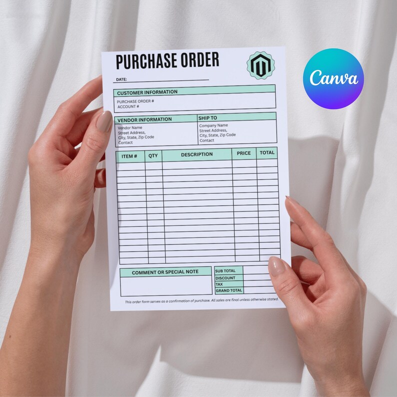 Editable Purchase Order Template: Small Business Printable (canva ...