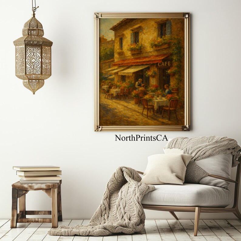 French Café Street Scene Print – Impressionist European Village ...
