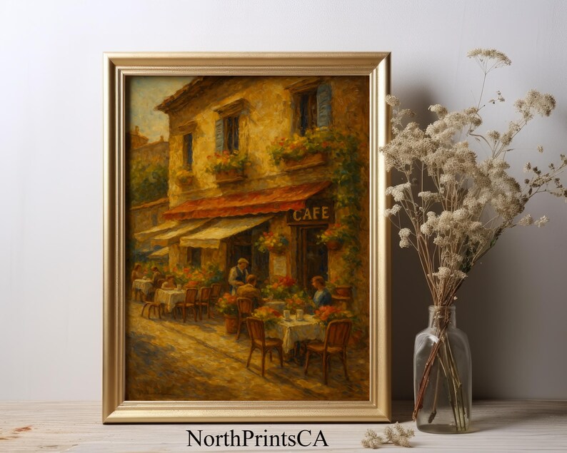 French Café Street Scene Print – Impressionist European Village ...