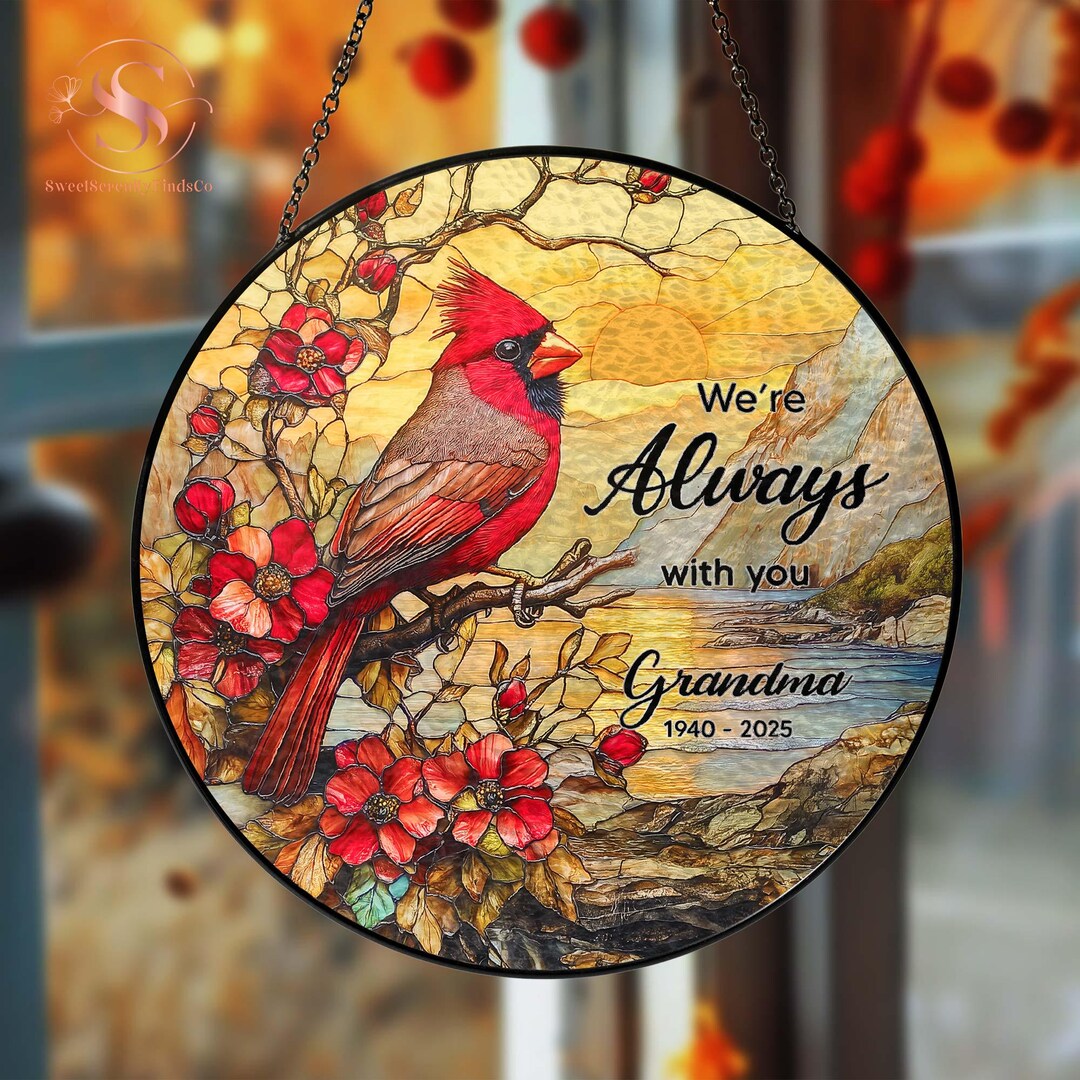Red Cardinal Memorial Stained Glass Suncatcher, Remembrance Gift - Etsy