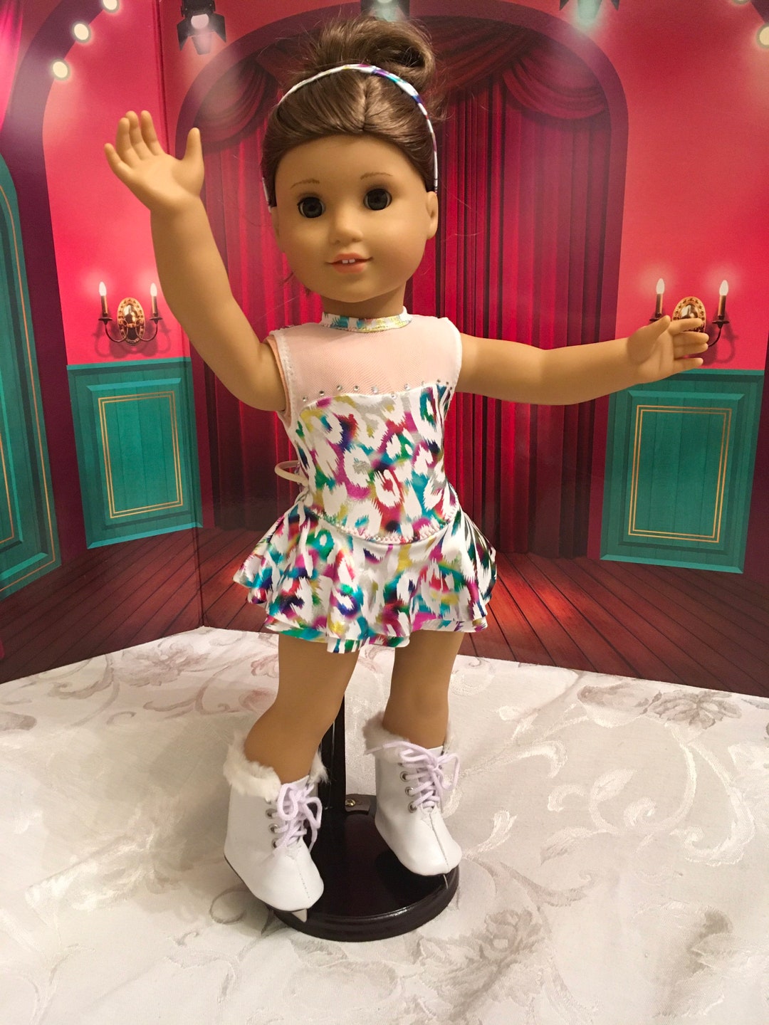 18 Inch Doll Ice Skating Dress and Headband, Rainbow Ice Skating Dress ...