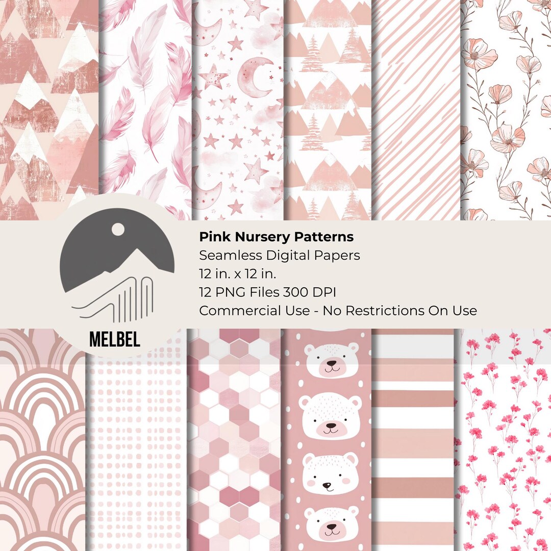 Pink Pastel Nursery Digital Paper Pack: Seamless Baby Shower ...
