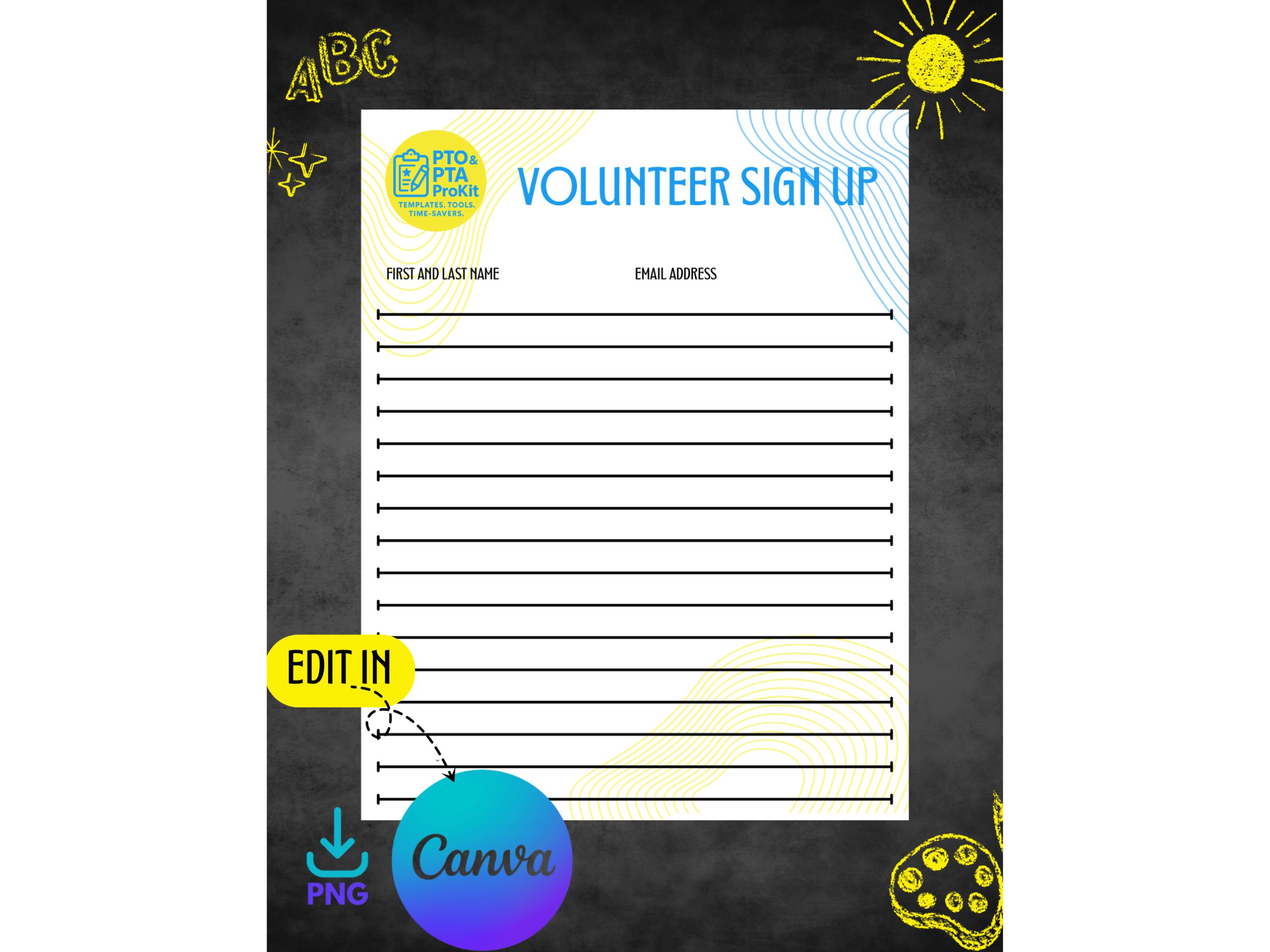 Editable Volunteer Sign-up Sheet | PTO PTA Canva Template | Printable ...