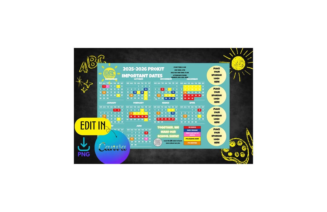 Editable School Calendar Template | PTO PTA Fundraising Magnet (digital ...