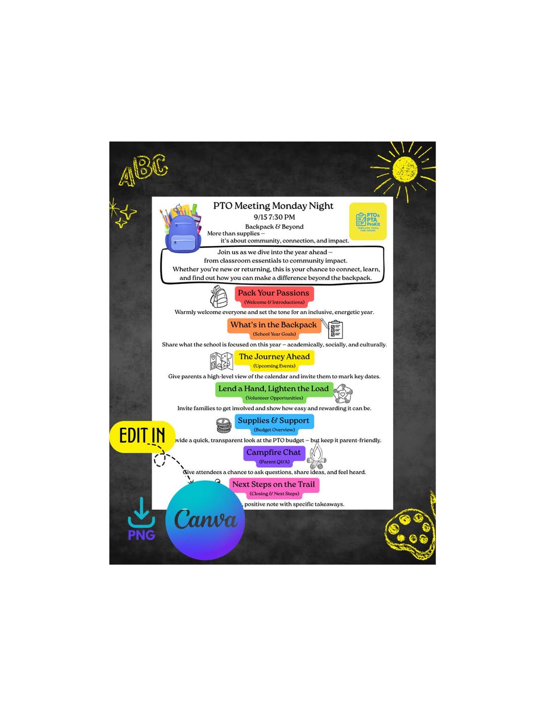 Back-to-school PTO Meeting Kit | “backpack & Beyond” Agenda + Parent ...