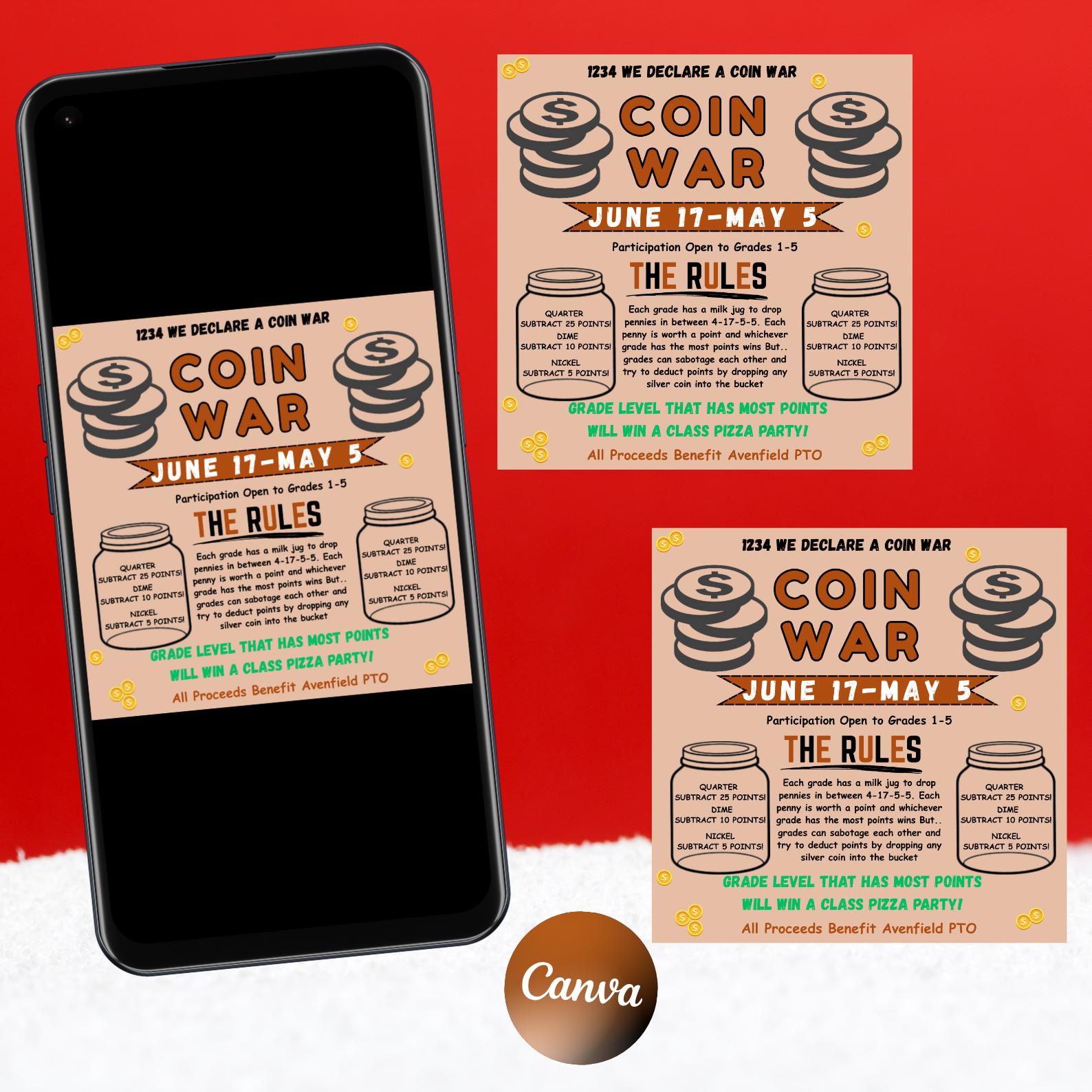 Editable Coin War Flyer: PTA Fundraiser Template (digital Download - Etsy