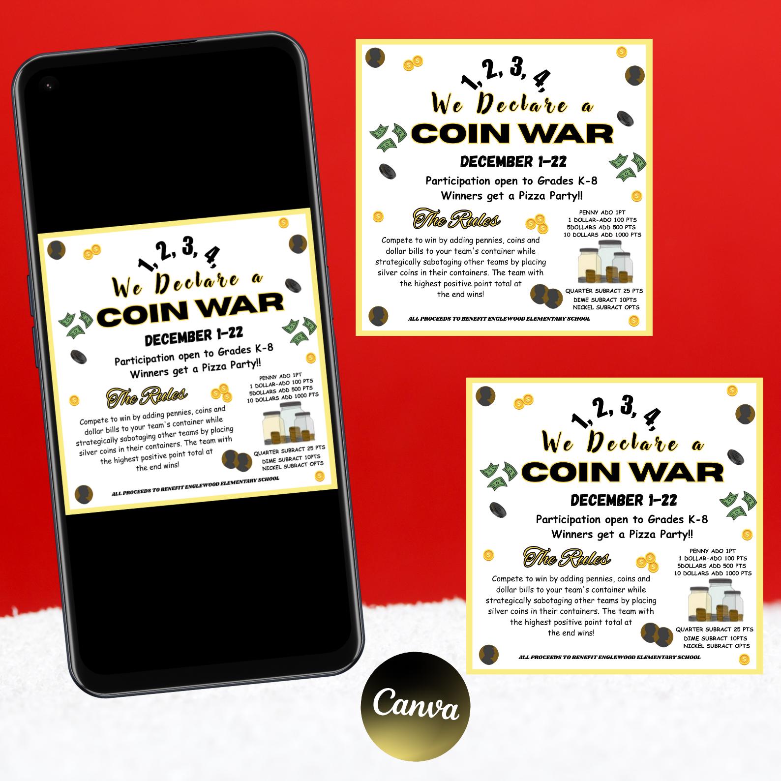 Editable Coin War Flyer: School PTA Fundraiser Template (digital ...